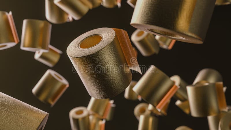 Falling Golden Toilet Paper Rolls. 3d Illustration. Stock Illustration ...