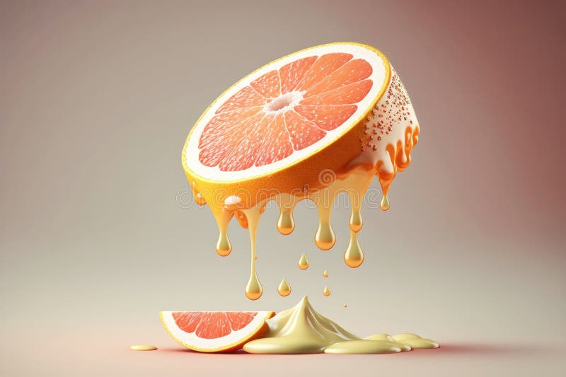 Falling Grapefruit Slice and Drip Up Drops of Juice Isolated. AI ...