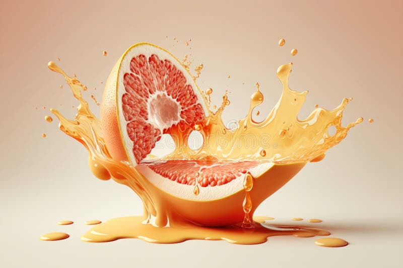 Falling Grapefruit Slice and Drip Up Drops of Juice Isolated. AI ...