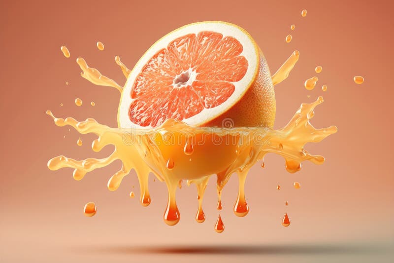 Falling Grapefruit Slice and Drip Up Drops of Juice Isolated. AI ...