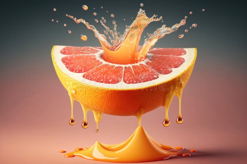 Falling Grapefruit Slice and Drip Up Drops of Juice Isolated. AI ...