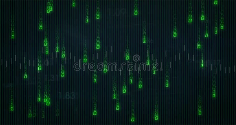 Falling Green Binary Code Creating Digital Rain Animation Over Dark Background Stock Footage