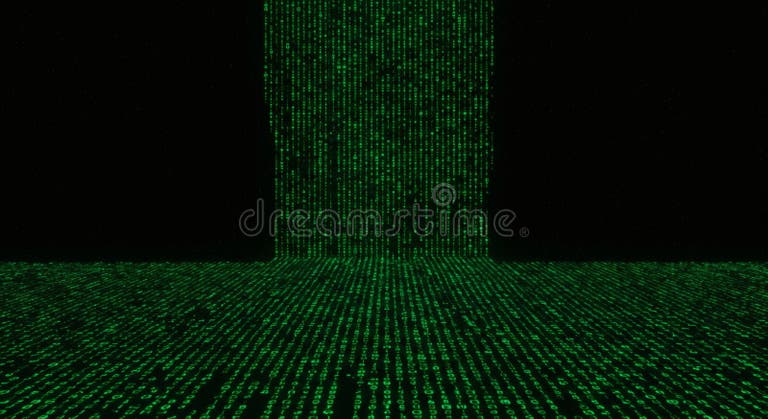 Falling Green Binary Code Streams on Black Background for Technology Concepts Stock Illustration ...