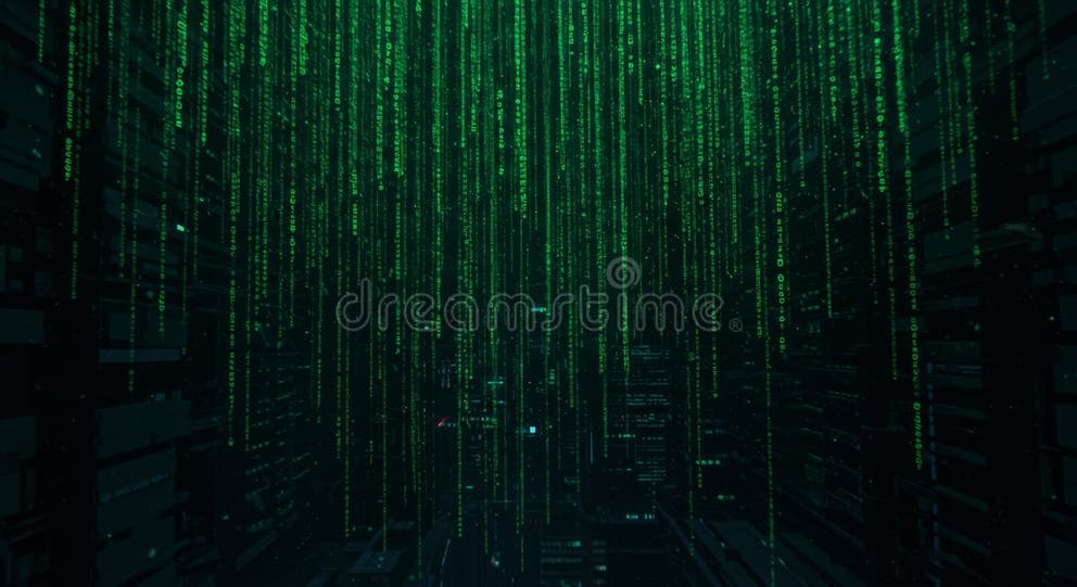 Falling Green Digital Data Stream Abstract Background Stock ...