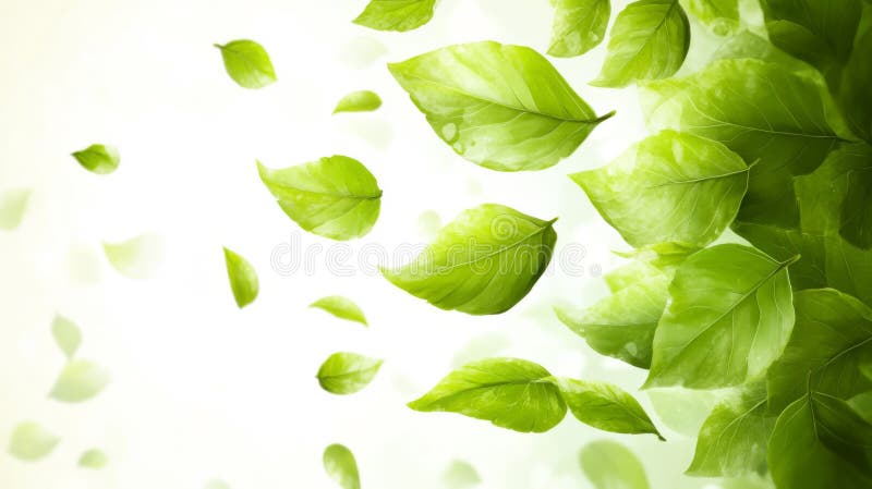 Falling Green Leaves on White Background Stock Illustration ...