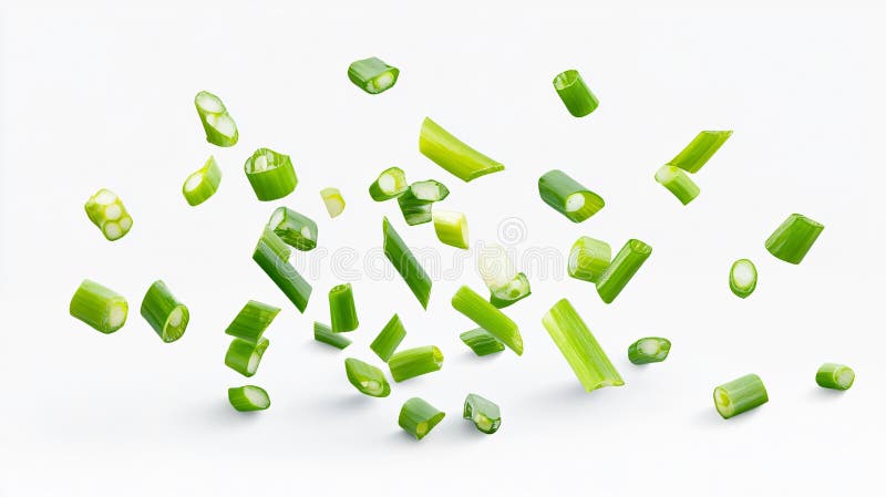 Falling Green Onion Slices Cut Chives Isolated Stock Image - Image of ...