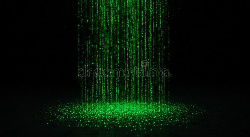 Falling Green Particles on Dark Background Stock Illustration ...