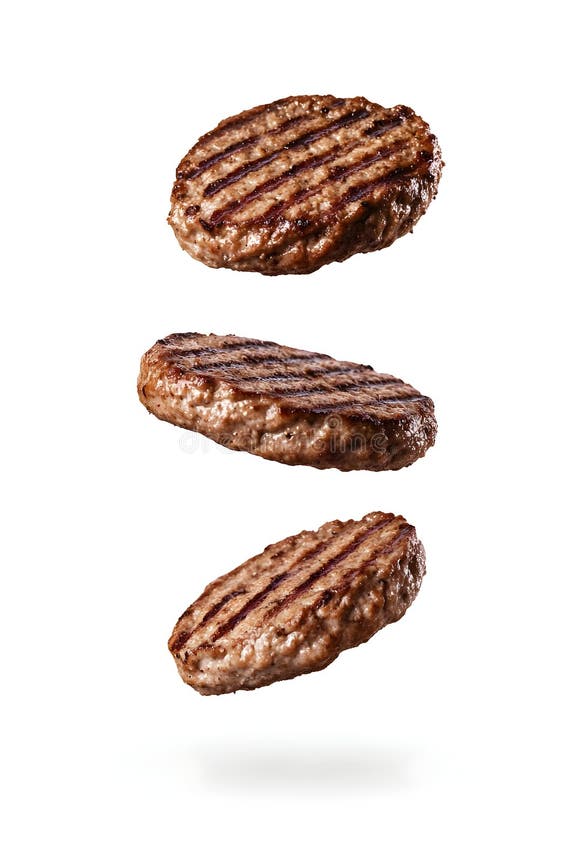 Falling Grilled Hamburger Meat Isolated White Background Stock ...