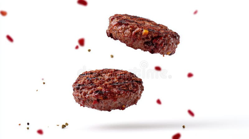 Falling Grilled Hamburger Meat Stock Illustration - Illustration of ...