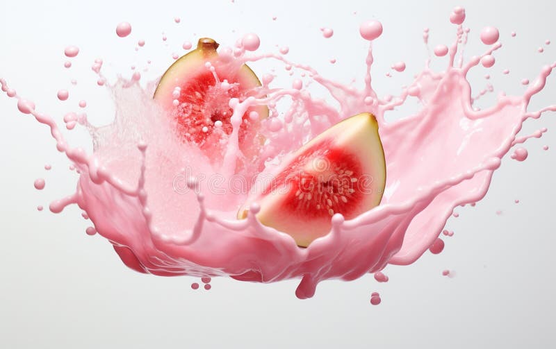 Falling Guava with Milk Splash on Clear Background Stock Illustration ...