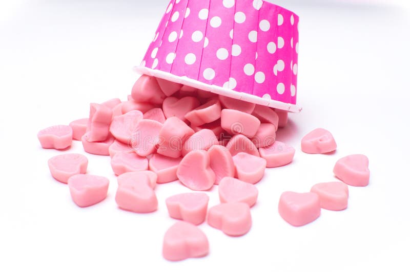 Two Pink Valentine`s Day Heart Shape Lollipop Candy on Empty Pastel ...