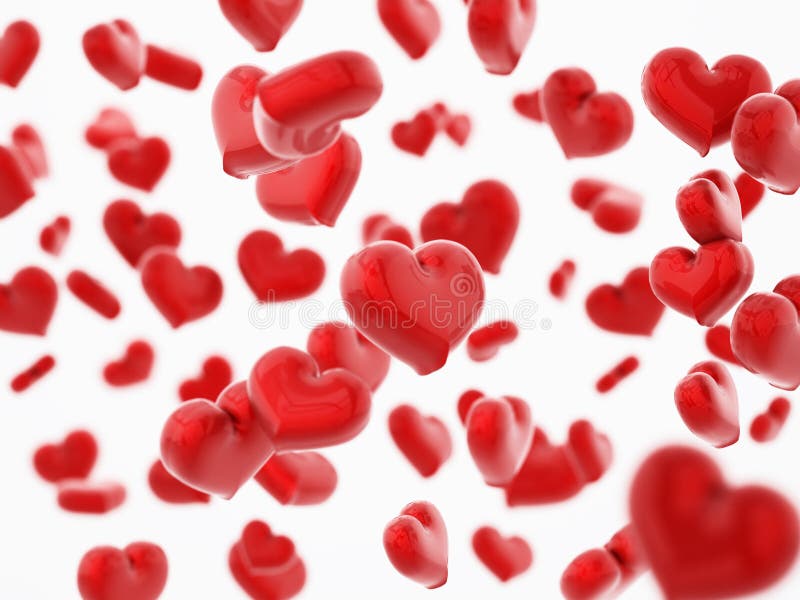 Falling Hearts Background with DOF Effect. 3D Illustration Stock ...