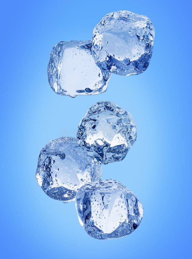 Falling Ice Cubes on a Blue Background Stock Image - Image of ...