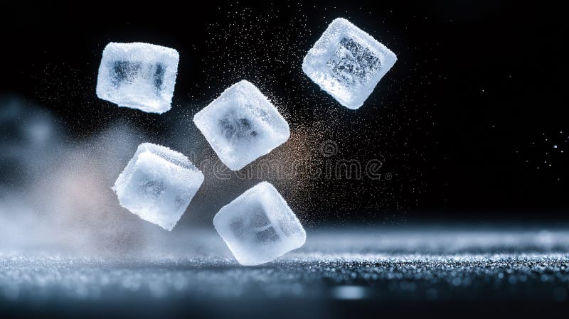 Falling Ice Cubes Create Dynamic Scene Against Dark Background ...
