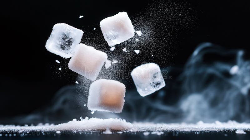 Falling Ice Cubes Create Dynamic Scene with Particles of Snow and Sugar ...