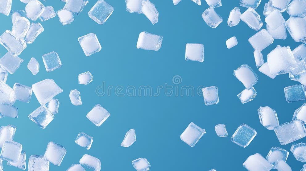 Falling Ice Cubes 3D Render, Blue Background, Cool Refreshment, Ice ...