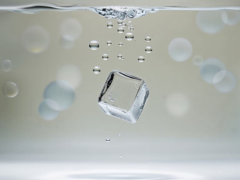 Falling Ice Cubes with Splashing Water and Bubbles. Stock Image - Image ...