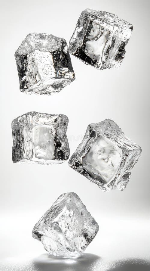 Falling Ice Cubes Translucent Crystals Against White Background Stock ...