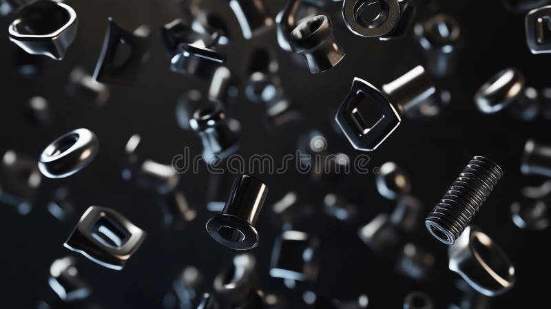 Falling Industrial Bolts and Screws Black Metallic Hardware Components ...