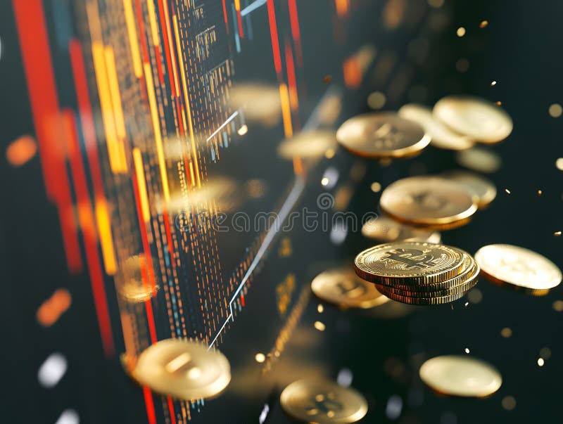 Falling Interest Rates Concept with a Descending Graph and Coins ...