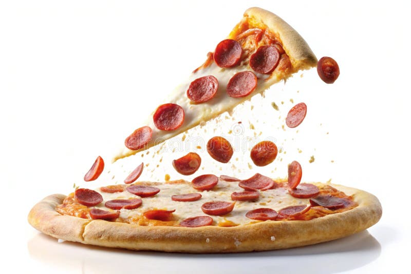 Falling Italian Pepperoni Pizza on White Background Stock Illustration ...
