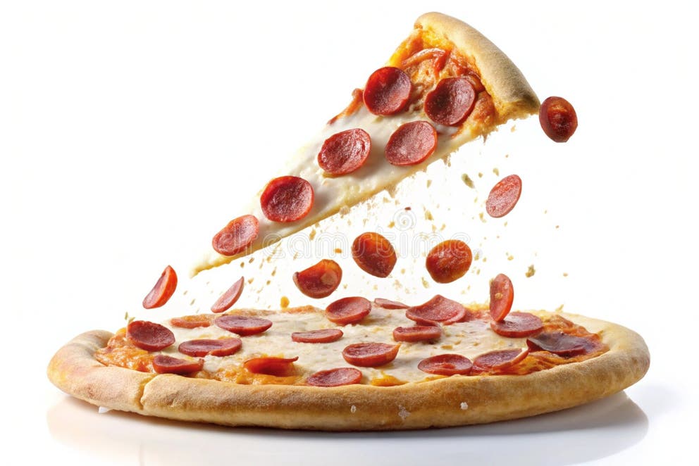 Falling Italian Pepperoni Pizza on White Background Stock Illustration ...