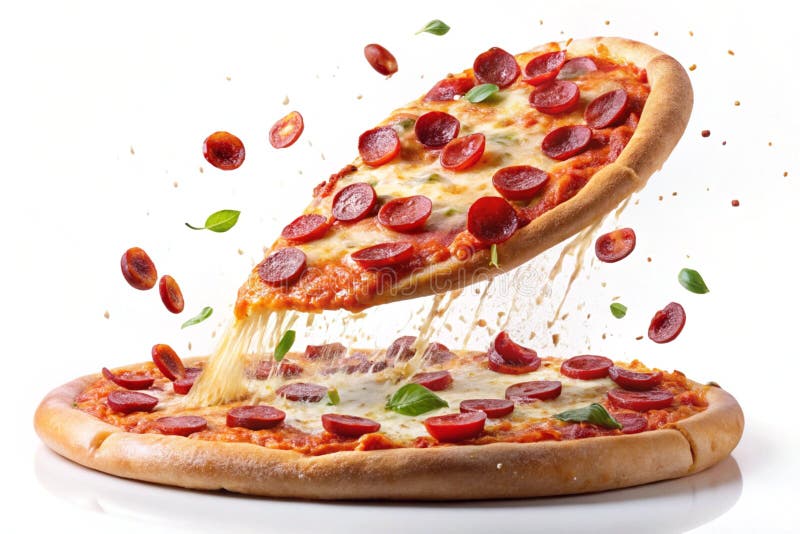 Falling Italian Pepperoni Pizza on White Background Stock Illustration ...
