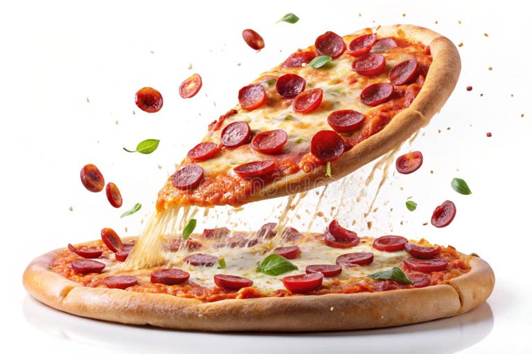 Falling Italian Pepperoni Pizza on White Background Stock Illustration ...