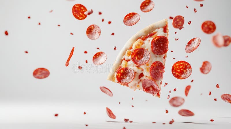 Falling Italian Pepperoni Pizza on White Background Stock Photo - Image ...