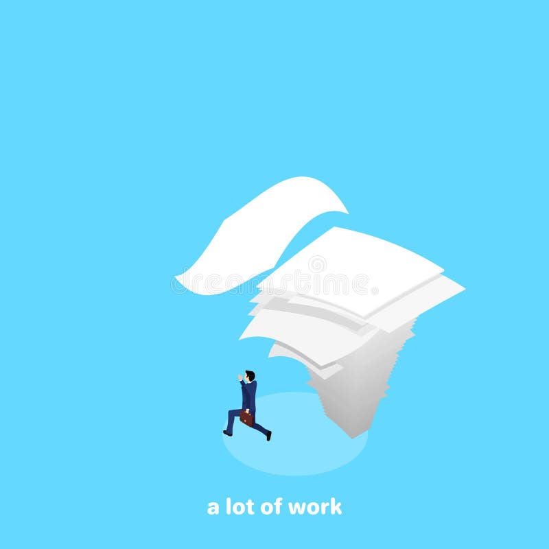 A Falling Large Stack of Paper on a Runaway Man in a Business Suit ...