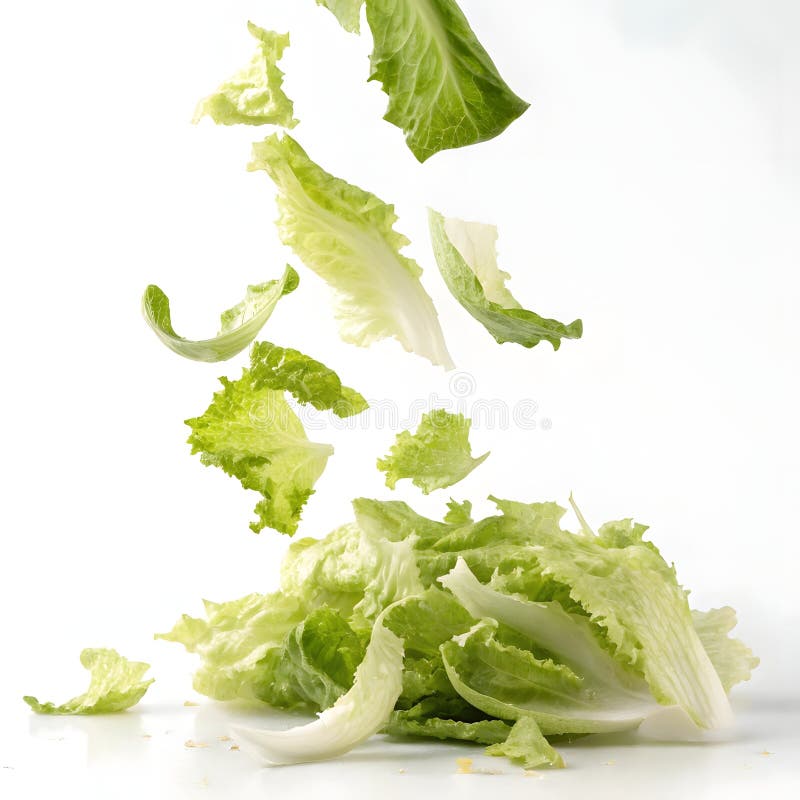 Falling Lettuce Slices Isolated on White Background – Fresh Vegetable ...
