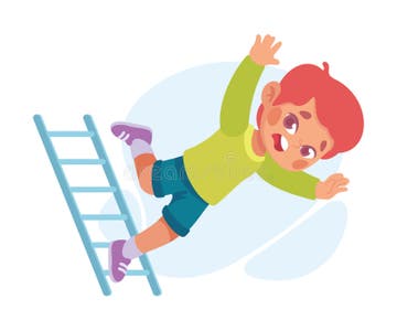 Falling Little Boy Character Slip on Stepladder Vector Illustration ...