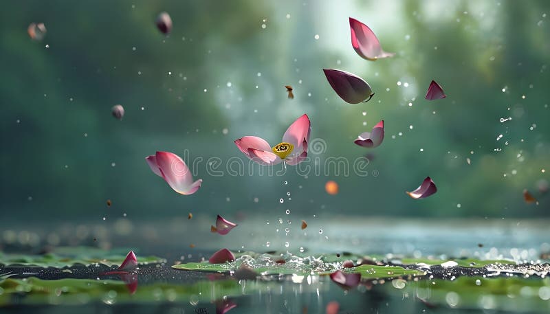 Falling Lotus Petals that Dissolve As they Touch the Ground Stock ...