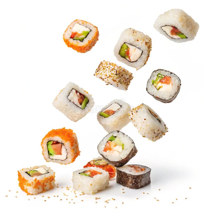 Falling Maki Sushi Isolated on Transparent Background Stock ...