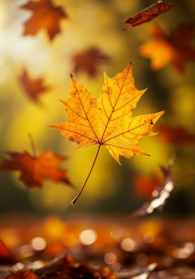 Falling Maple Leaf in Autumn Sunlight Stock Photo - Image of landscape ...