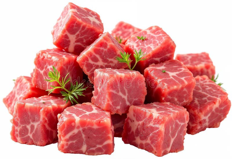 Falling Meat Beef Cubes Isolated on Transparent or White Background ...