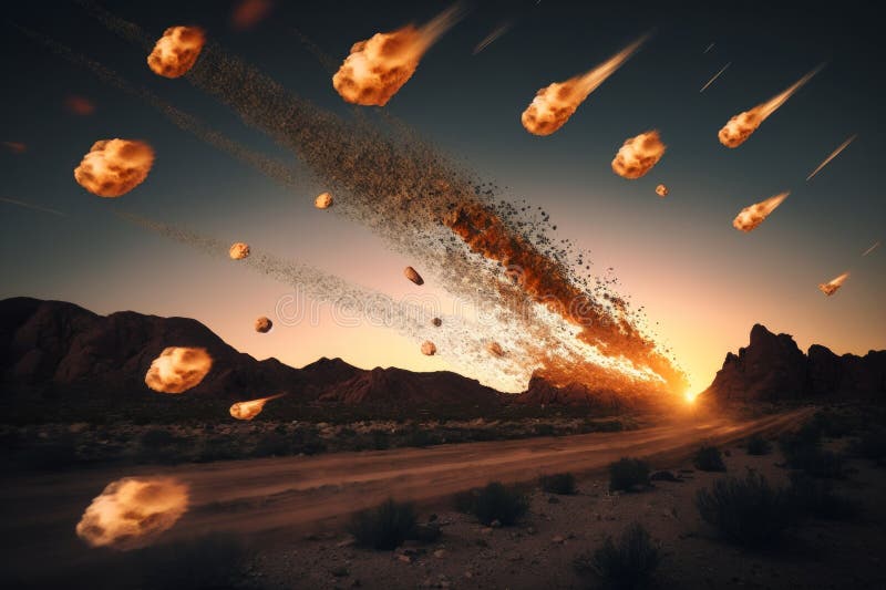 Falling Meteorites in the Desert. Generative AI Illustration Stock ...