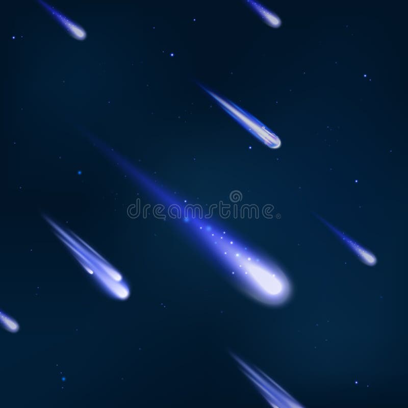 Falling Meteors or Comets on Cosmic Sky Backdrop, Realistic Vector ...