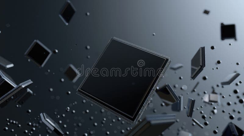 Falling Microchips in Mid-air on Grey Background. Technology Concept ...