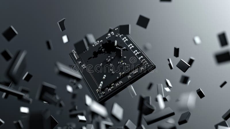 Falling Microchips in Mid-air on Grey Background. Technology Concept ...