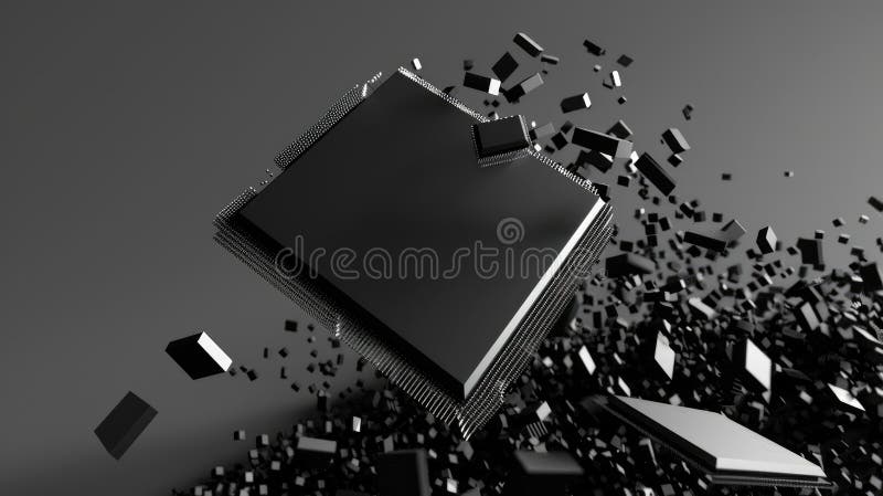 Falling Microchips in Mid-air on Grey Background. Technology Concept ...