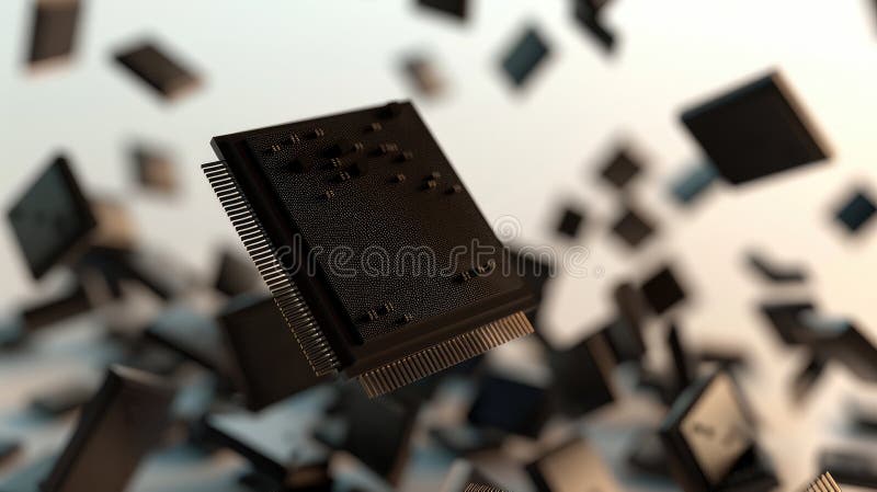 Falling Microchips in Mid-air on Grey Background. Technology Concept ...