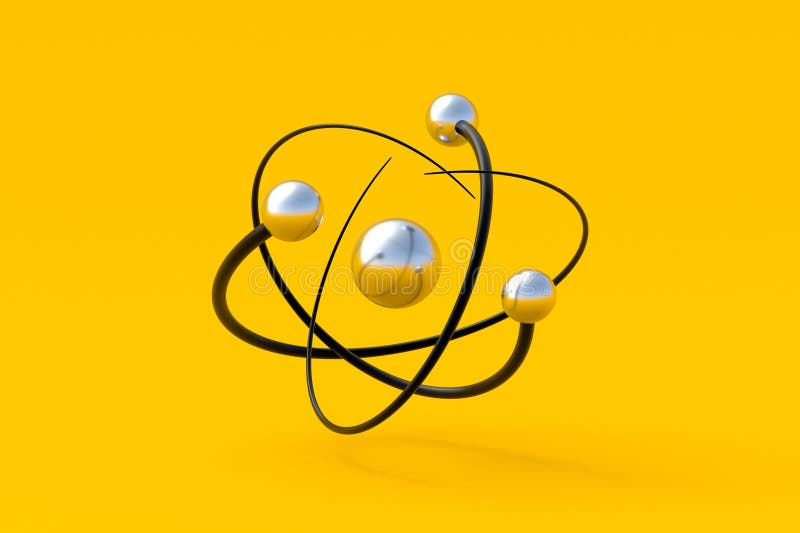 Falling Model of Atom on Orange Background. Neutron and Proton Stock ...