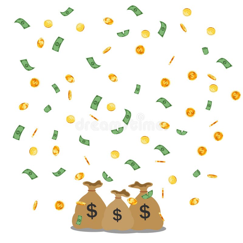 Falling Money Dollars and Gold Coins. Stock Vector - Illustration of ...