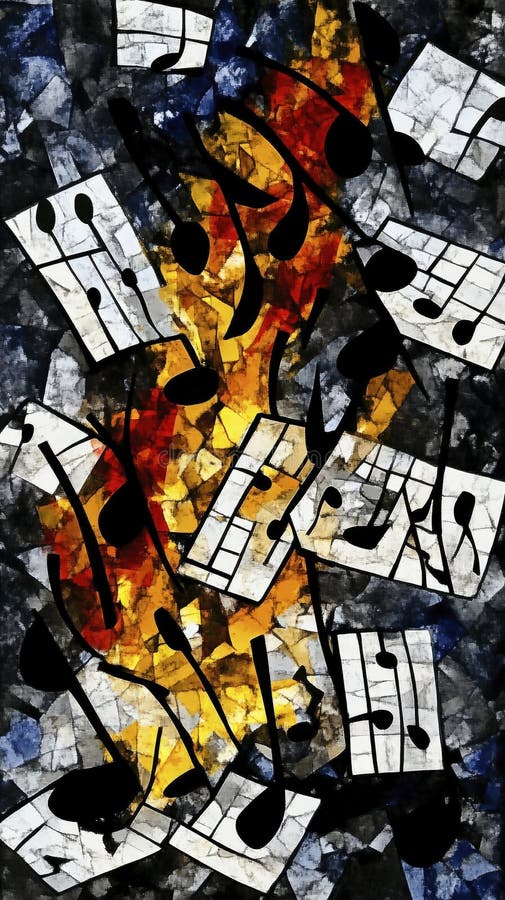 Falling Musical Notes with Abstract Fiery Background Stock Illustration ...