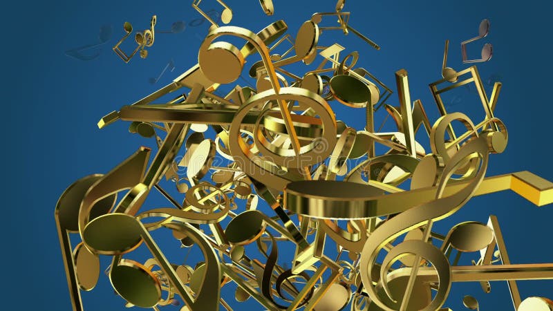 Falling Musical Notes in Golden Color on Blue Stock Video - Video of ...