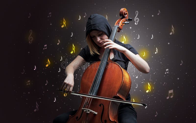 Falling Notes with Classical Musician Stock Image - Image of instrument ...