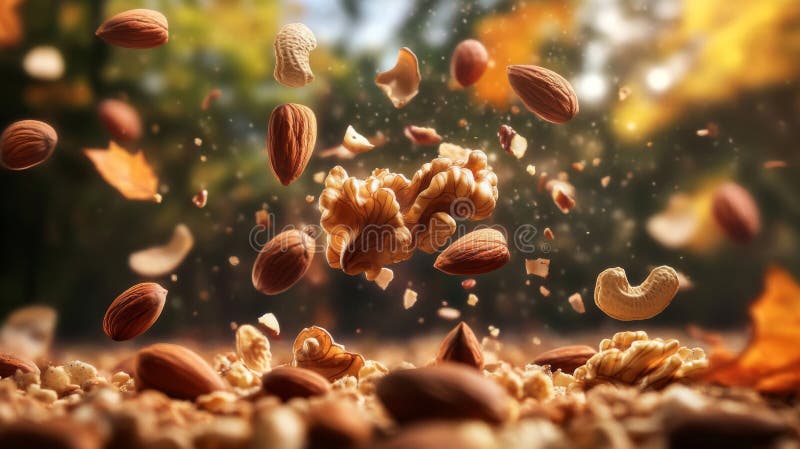 Falling Nuts Against Autumnal Background Stock Illustration ...