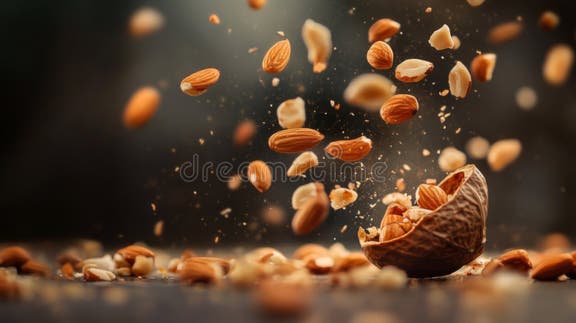 Falling Nuts and Walnuts on Dark Background Stock Illustration ...
