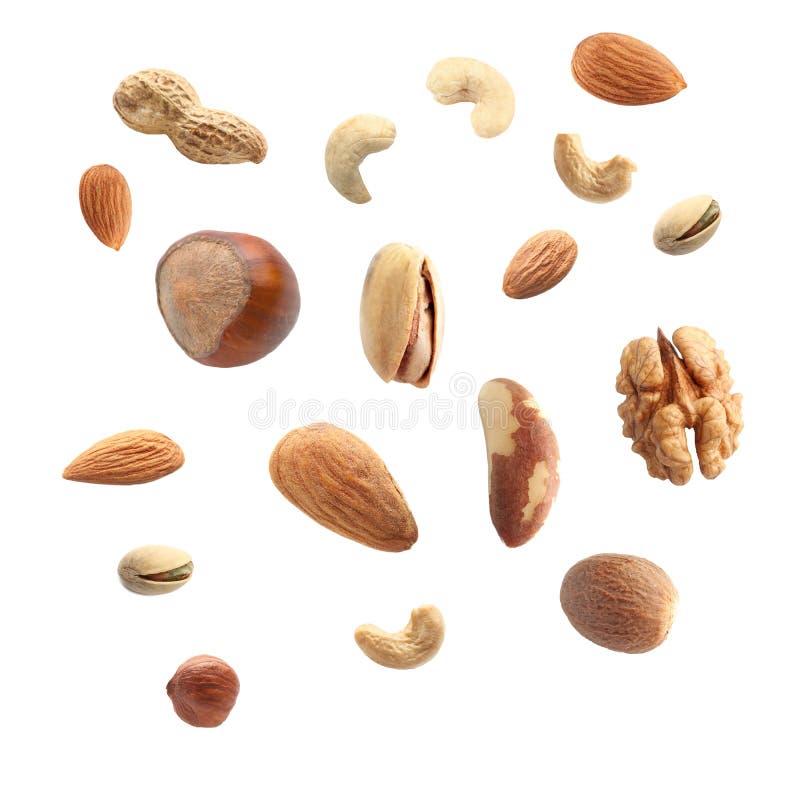 Falling Nuts on White Background Stock Image - Image of diet, food ...